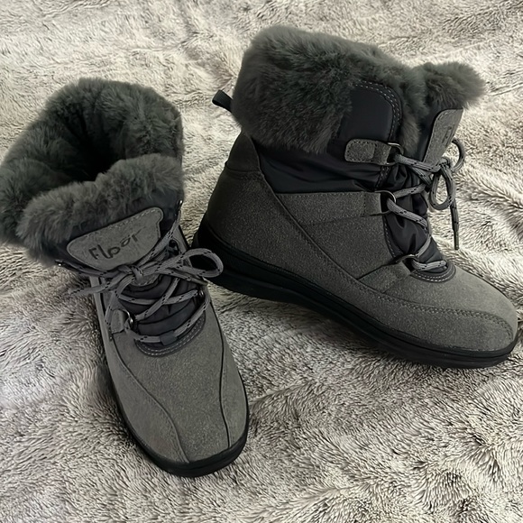 Floopi | Shoes | Grey Faux Fur Lined Suede Look Vegan Leather Winter ...
